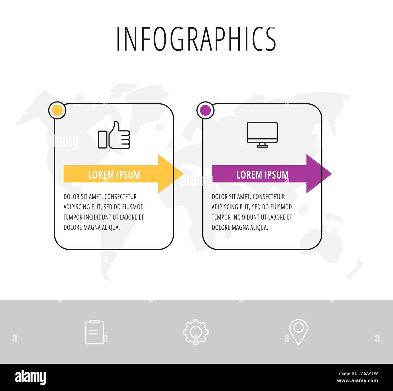 Line vector infographic flat template. Rectangles with arrows for two diagrams, graph, flowchart ...