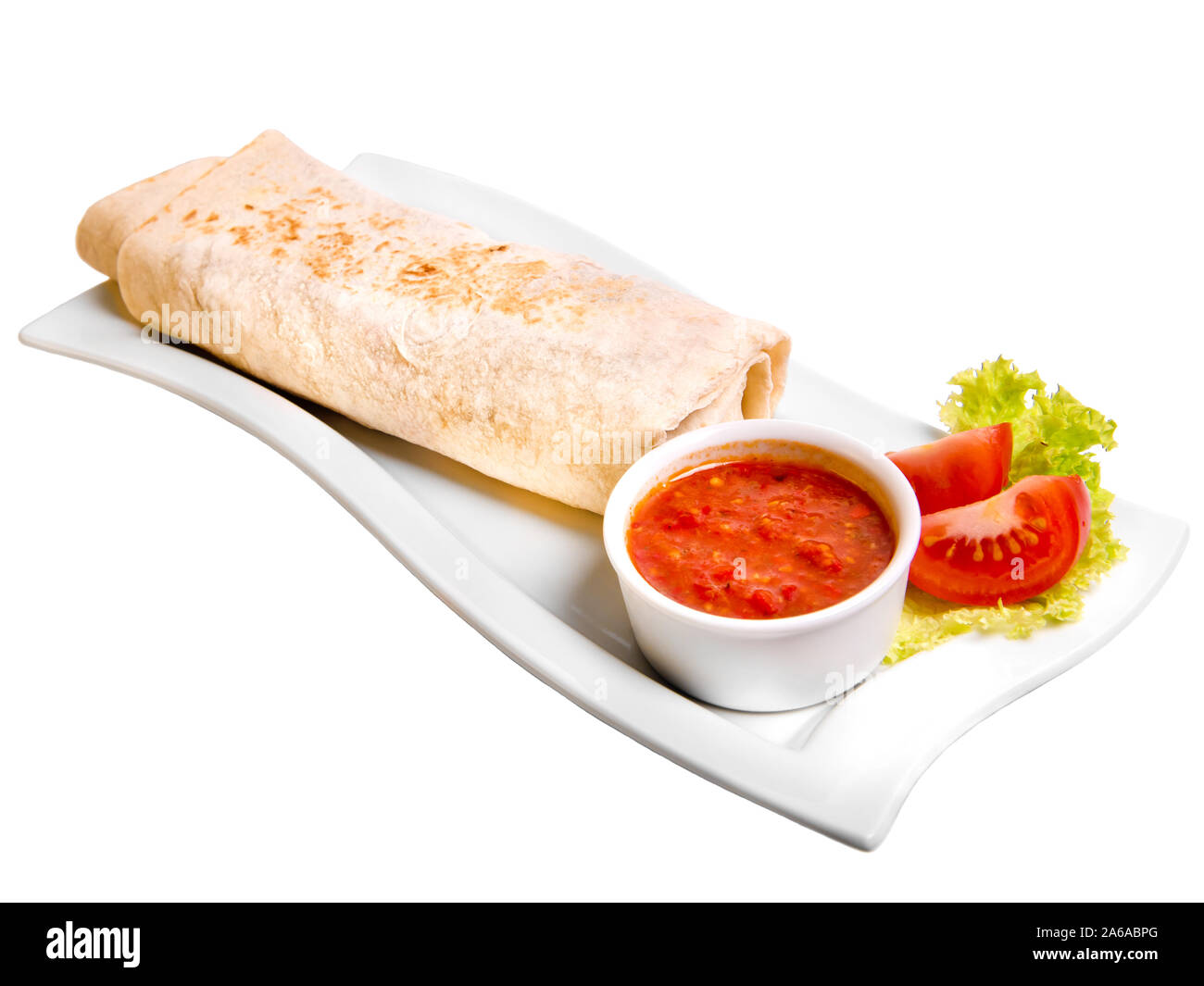 Eastern traditional shawarma plate with sauce isolated on white Stock ...