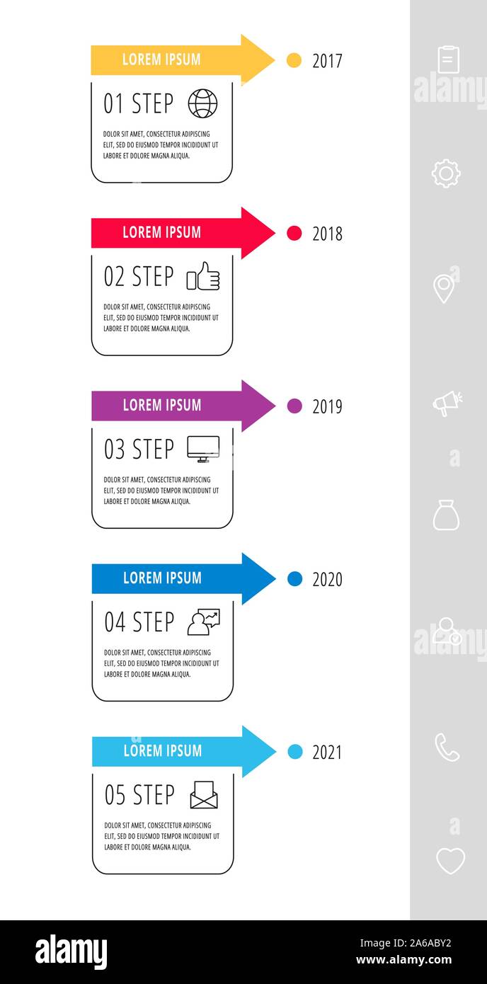 Line vector infographic flat template. Rectangles with arrows for five ...