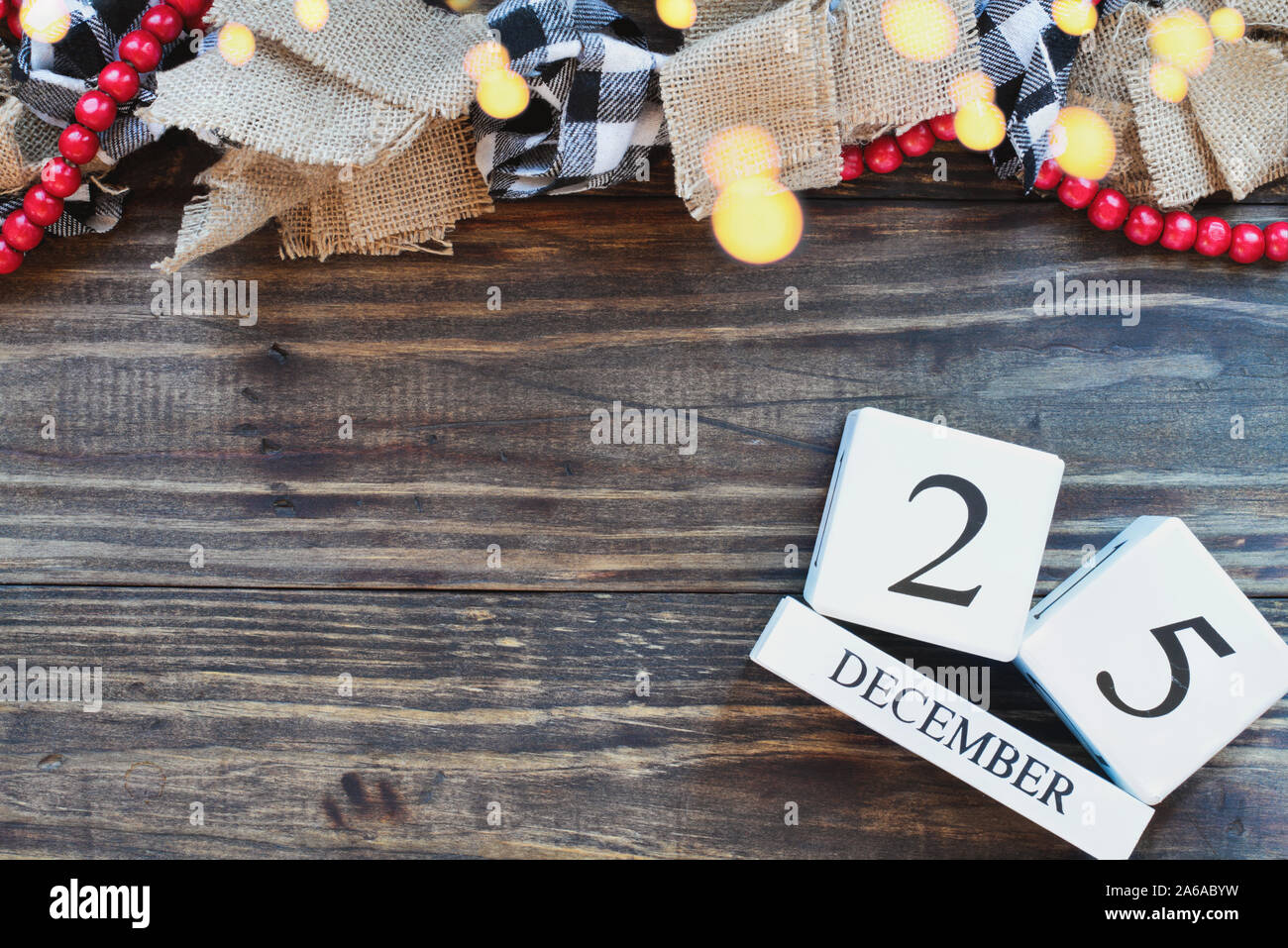 December 25 background. Wood calendar blocks with the date December ...