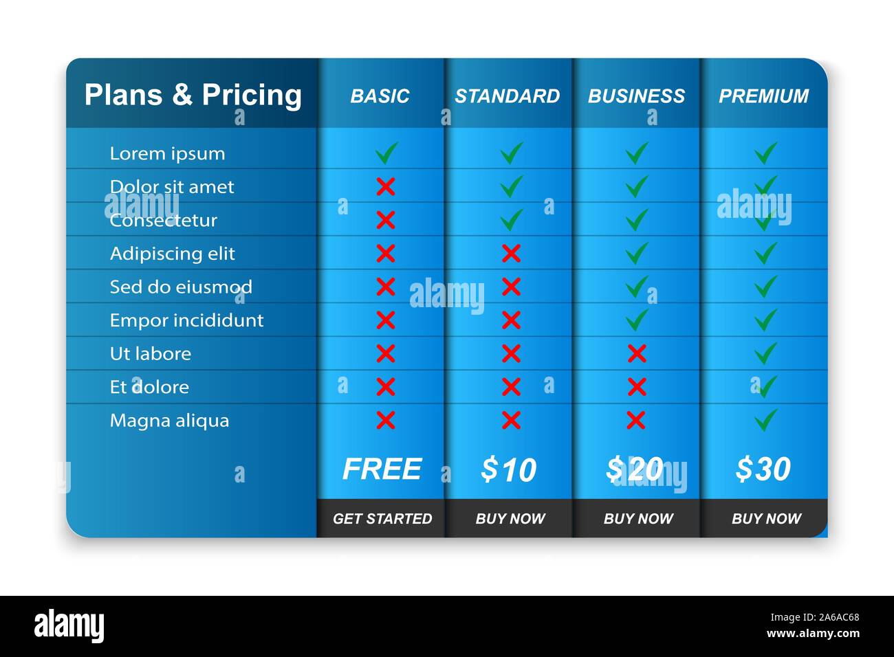Comparison pricing table. Price and plan chart Stock Vector Image & Art ...