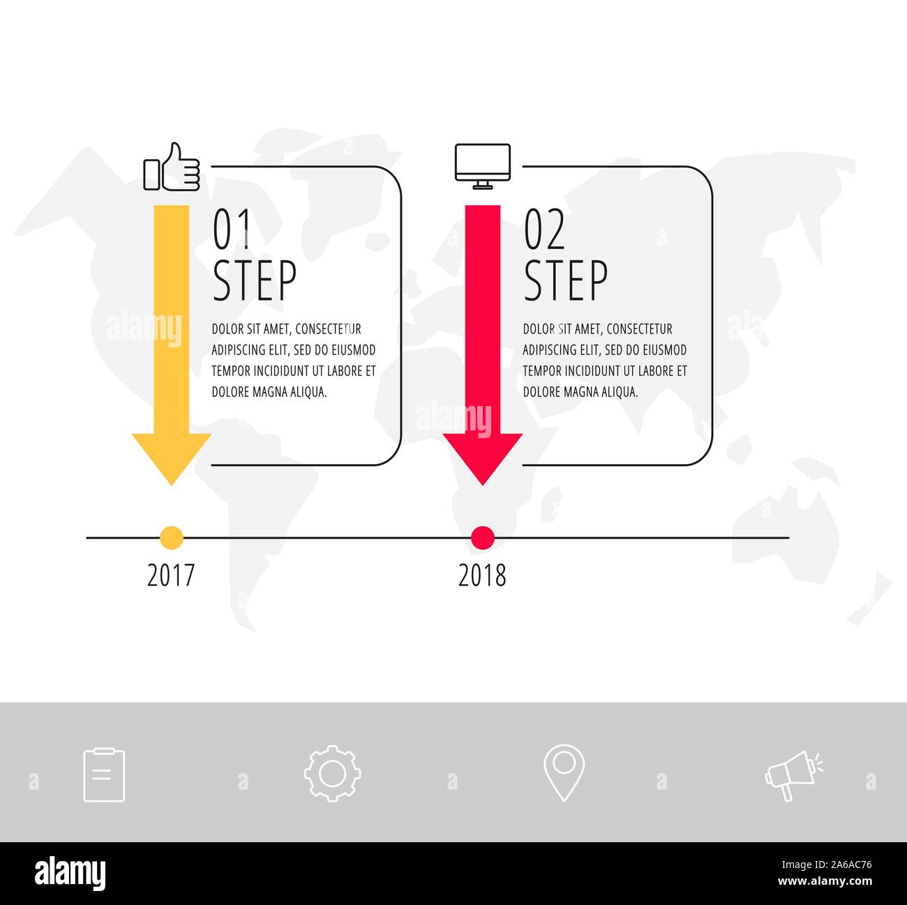 Line vector infographic flat template. Rectangles with arrows for two diagrams, graph, flowchart ...