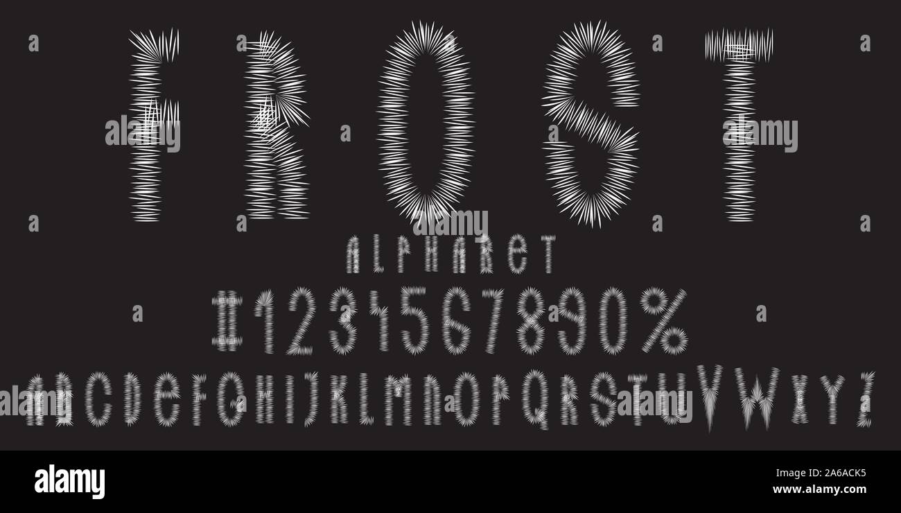 Frost alphabet. Set of letters and numbers, font. Vector illustration ...