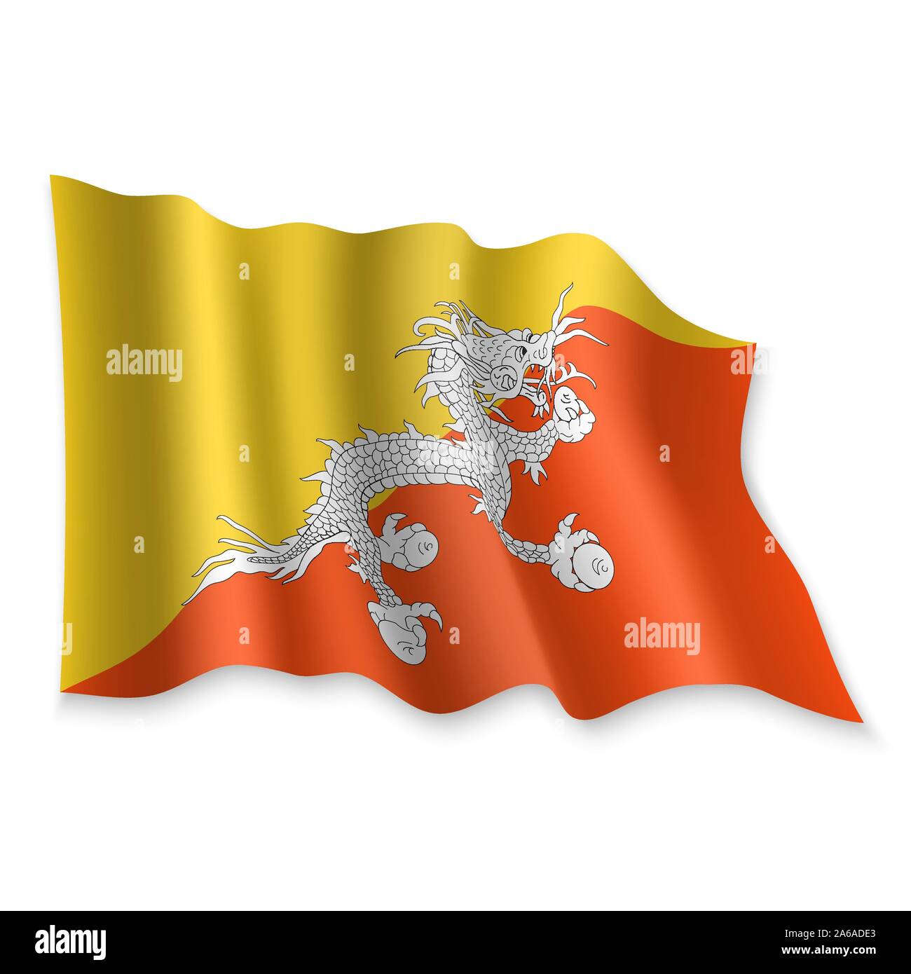 3D Realistic waving Flag of Bhutan on white background Stock Vector ...