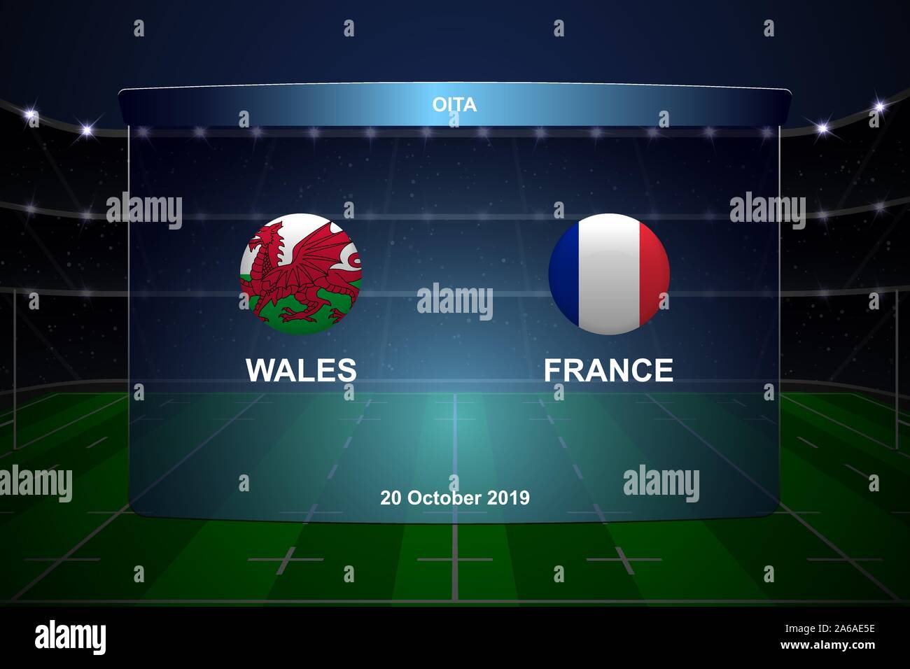 Wales vs France, Rugby cup scoreboard broadcast graphic template Stock ...
