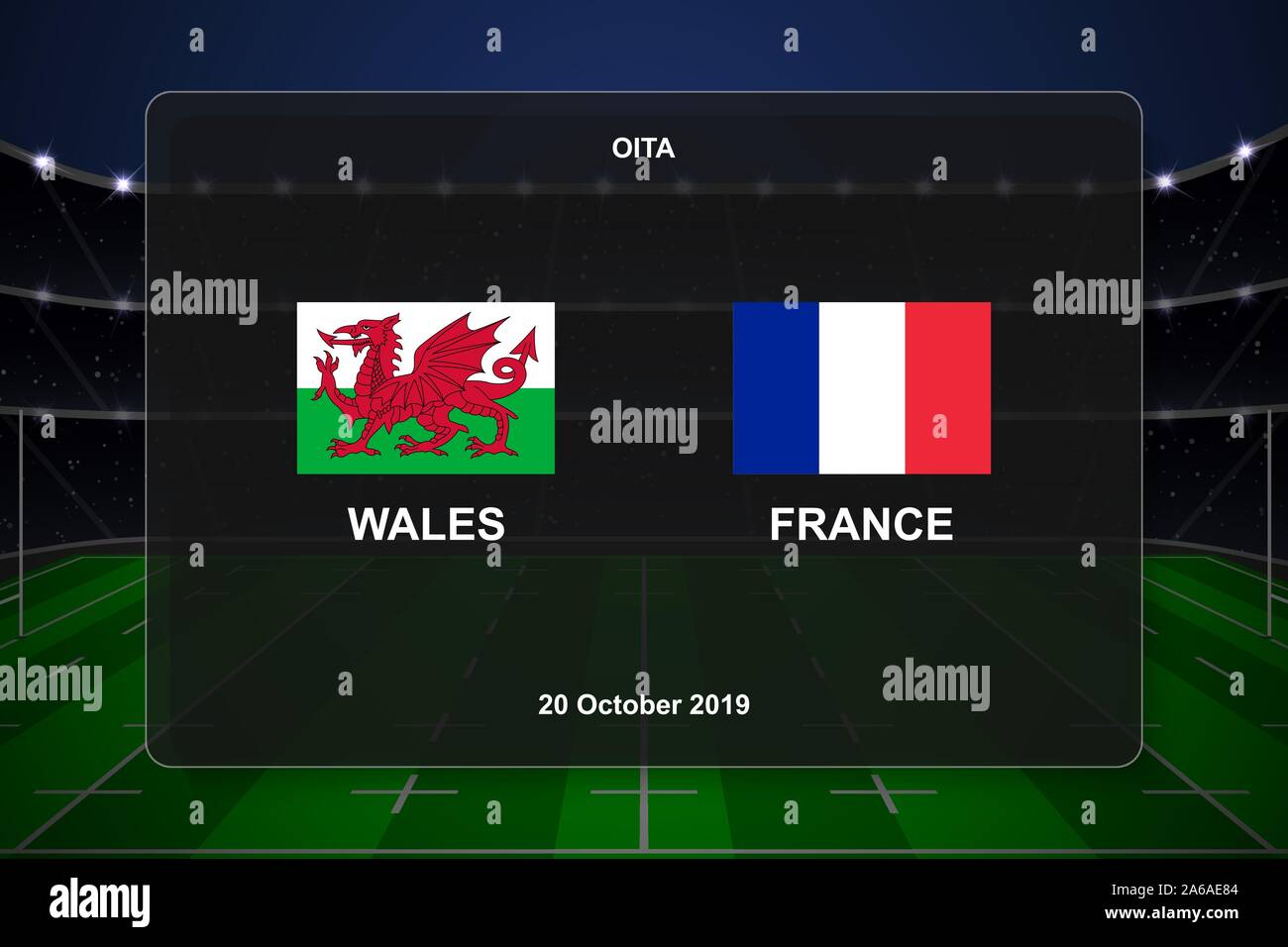Wales vs France, Rugby cup scoreboard broadcast graphic template Stock ...