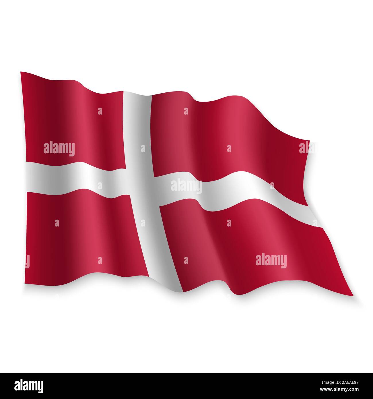 3D Realistic waving Flag of Denmark on white background Stock Vector ...