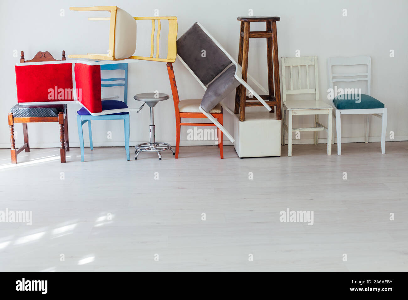 lots of chairs at the wall in the interior of the white office Stock ...