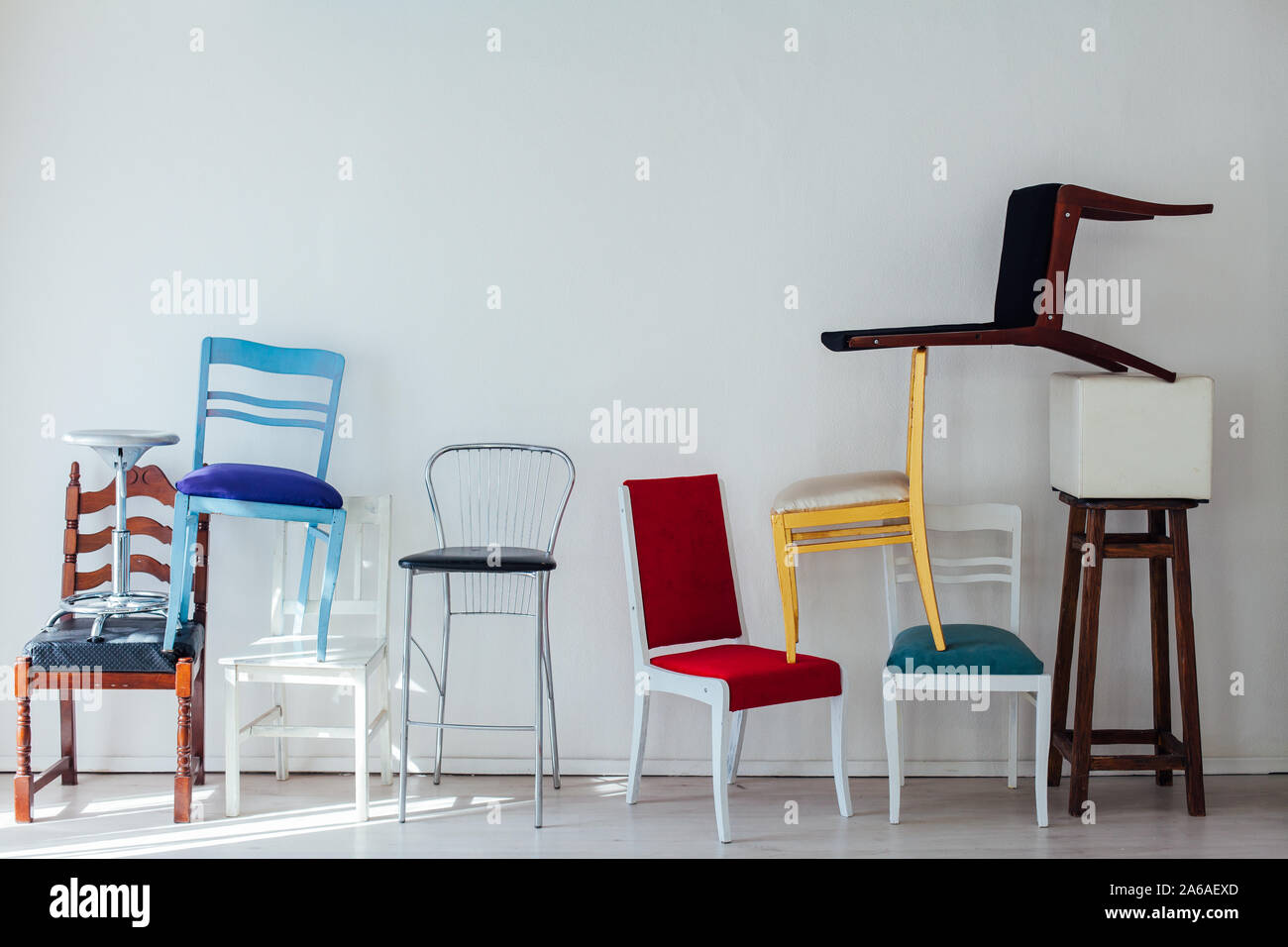 lots of chairs at the wall in the interior of the white office Stock ...