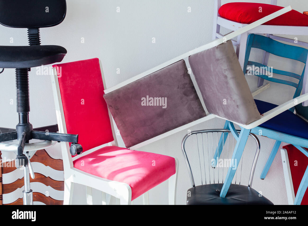 lots of chairs at the wall in the interior of the white office Stock ...