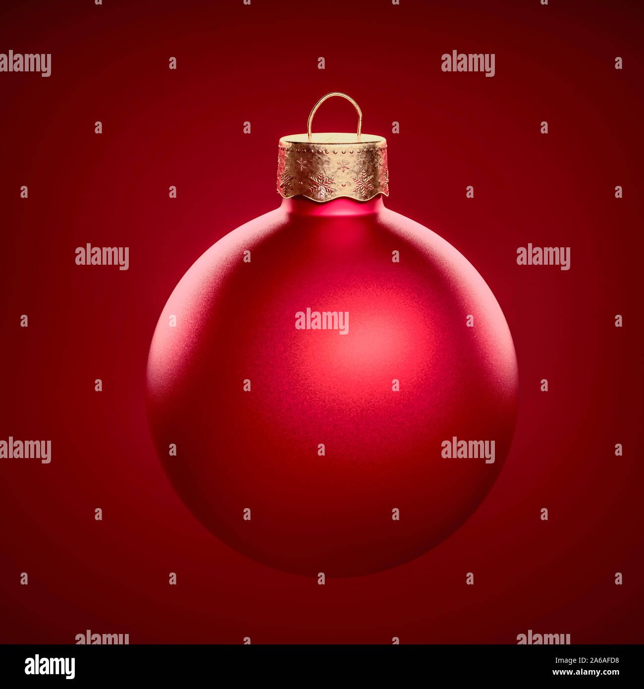 Red christmas ball close-up against dark red background. Template for ...
