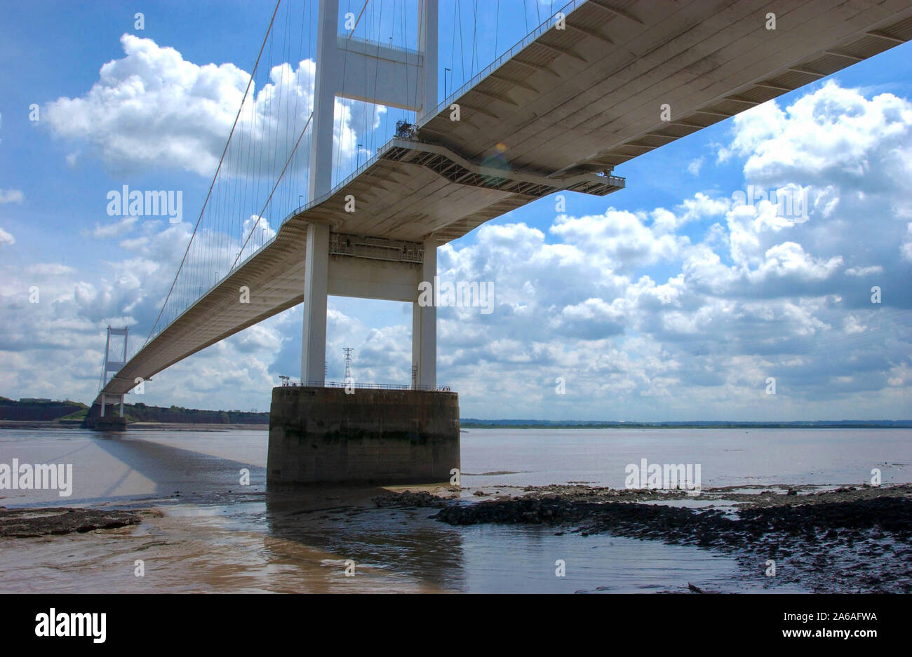 The Severn Bridge, the first suspension bridge over the Severn Estuary ...