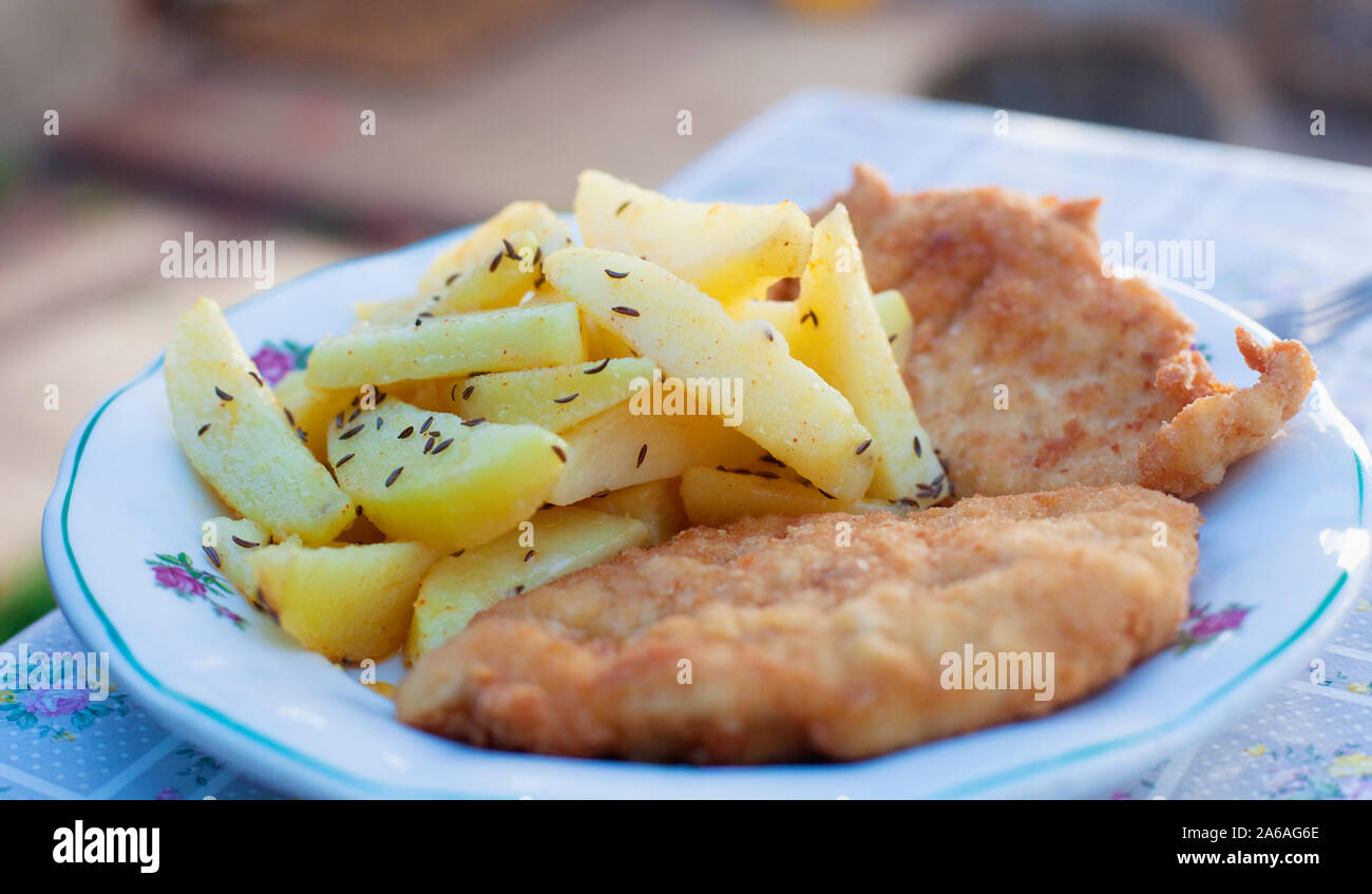 Wiener Schnitzel with French Fries Stock Photo - Alamy