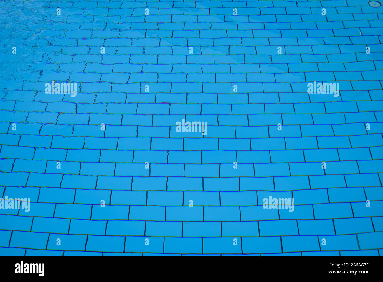 The blue bottom of the pool. Pool water top view, rectangular pool tile ...