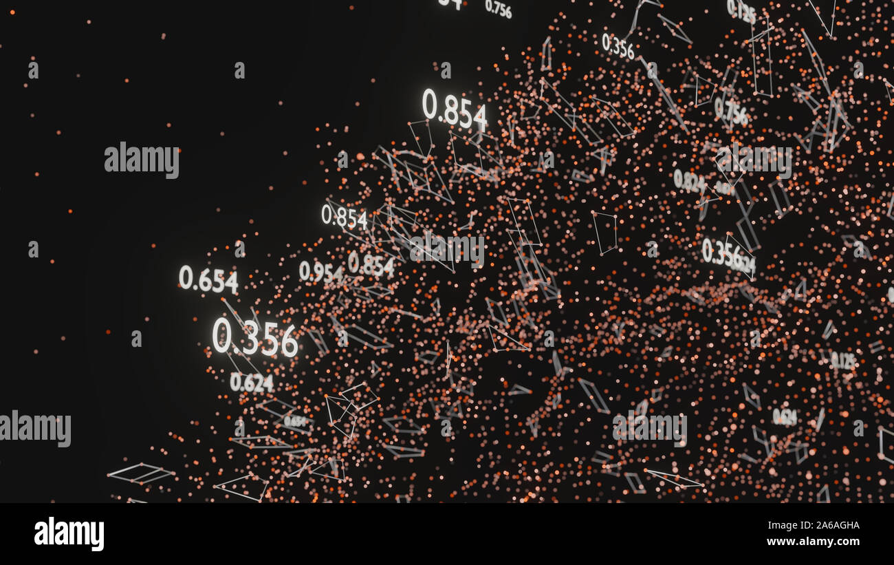 Abstract network of lines and random numbers. Business data. 3D ...
