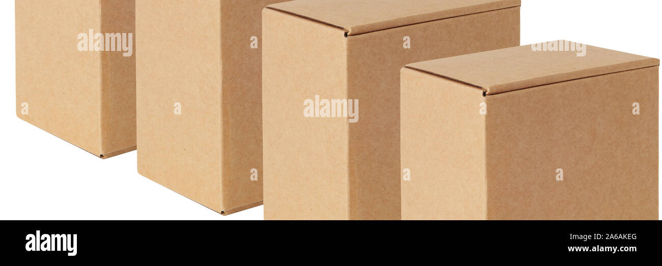 Cardboard boxes are the same located in a row diagonally. Isolated on a ...