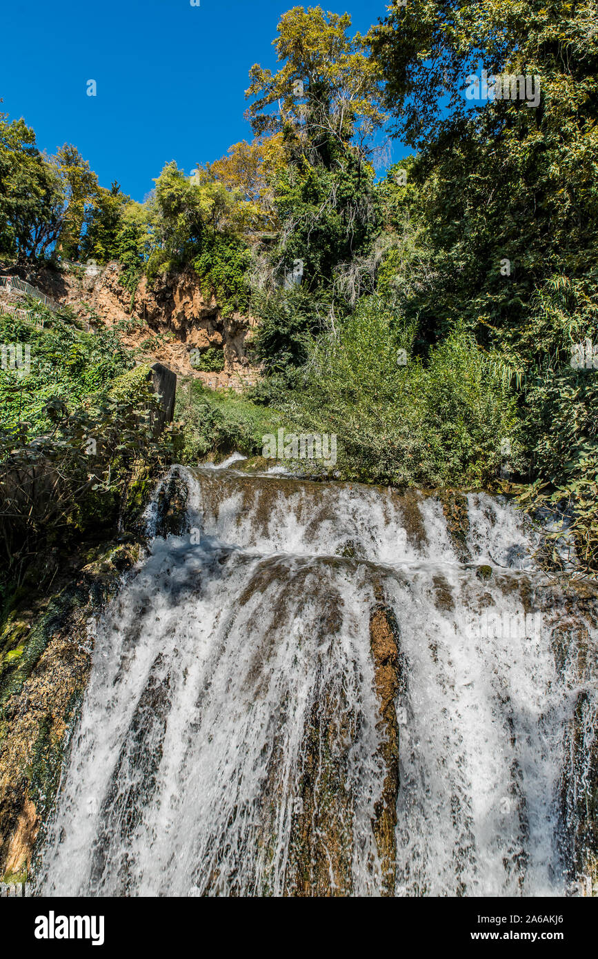 Waterfall in the park of the city of Edessa, the largest in Greece ...