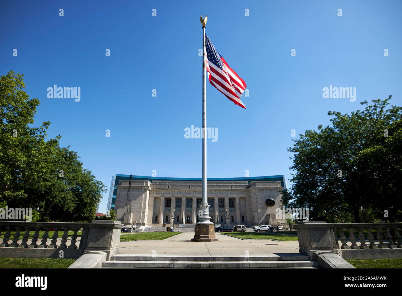 us flag on flagpole in cenotaph square in front of the indianapolis ...