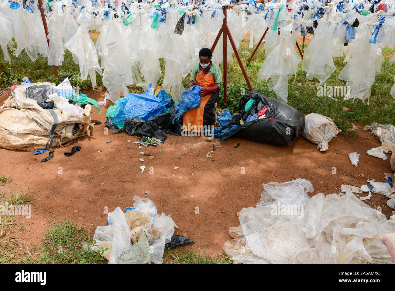 RWANDA, Kigali, plastic recycling at company ecoplastics, worker clean ...