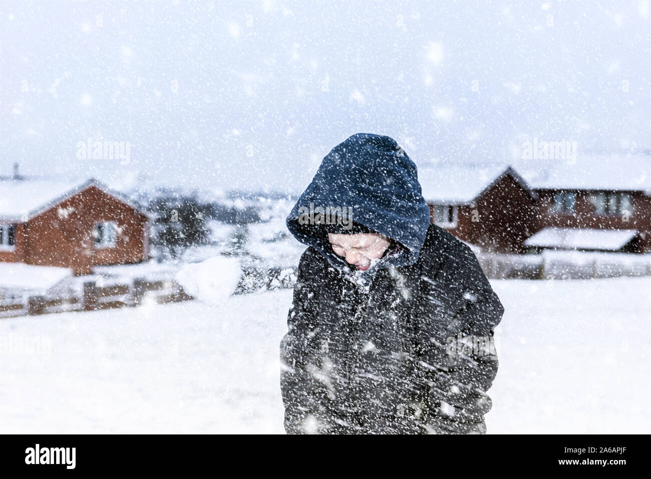 A little boy with ADHD, Autism, Aspergers Syndrome playing in the heavy ...