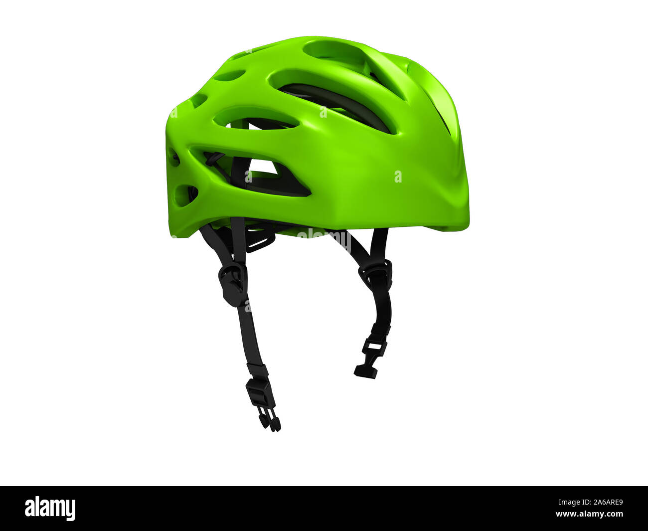 Modern green bicycle helmet for rides in the park 3d render on white ...