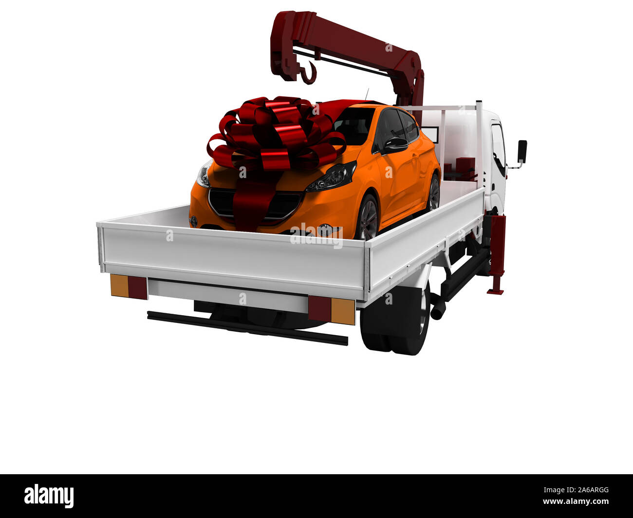 Modern small truck with car as gift 3d render on white background no ...