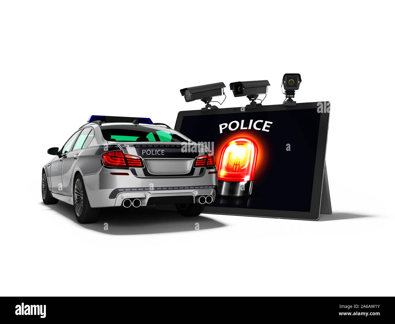 Modern concept of calling police car through the Internet 3d render on ...