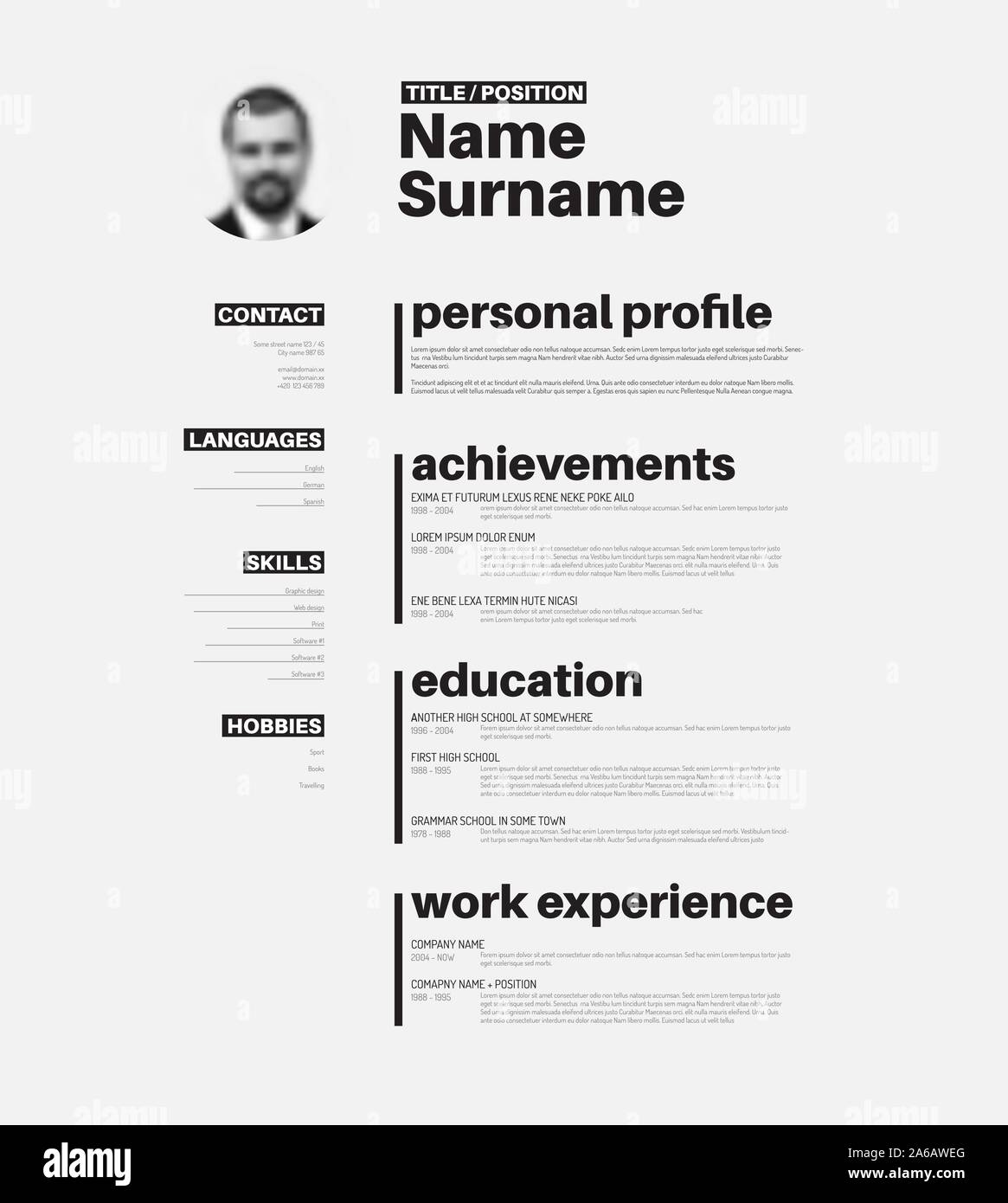 Vector minimalist cv / resume template with nice typogrgaphy design ...