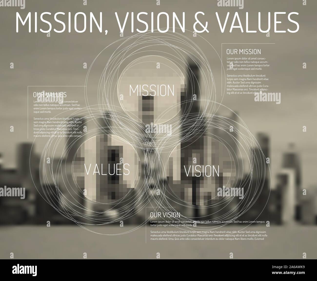 Vector Mission, vision and values diagram schema infographic with city ...