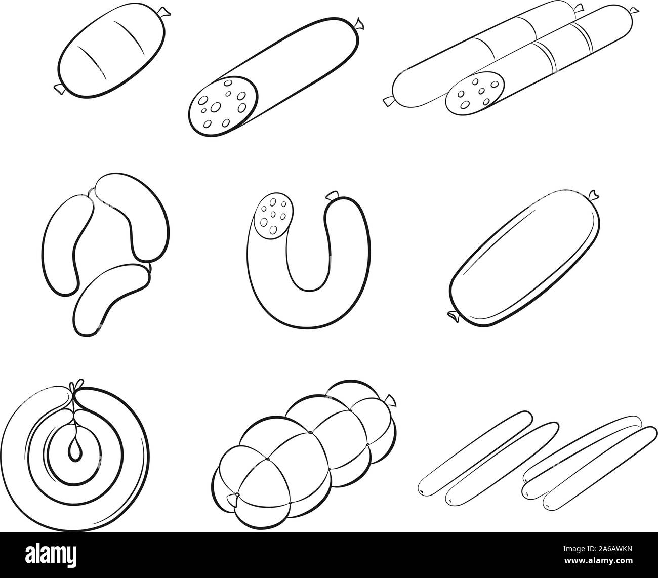 Set of Food Pictograms, Sausages, Meat and Chicken Rolls. Black ...