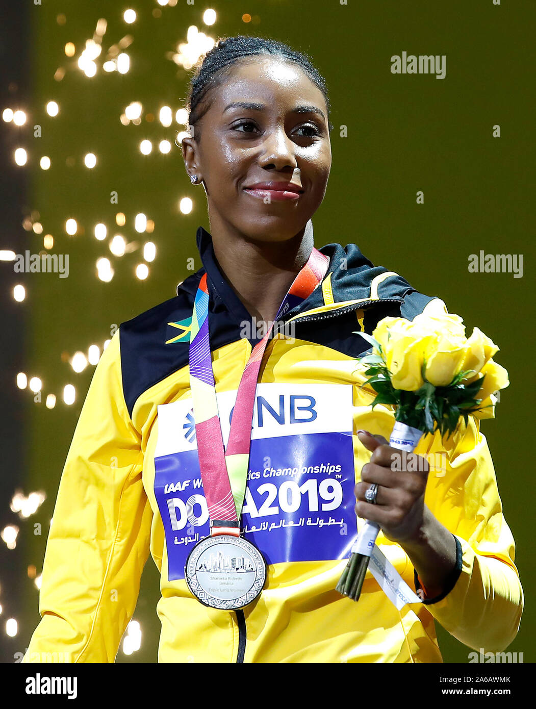 Jamaica's Shanieka Ricketts after receiving her silver medal in the ...