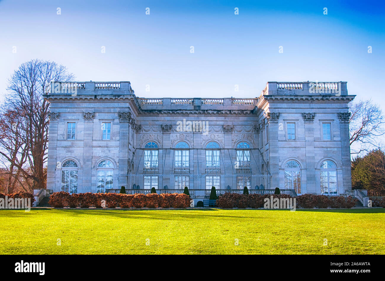 the back of the historic marble house in Newport Rhode island on a late ...
