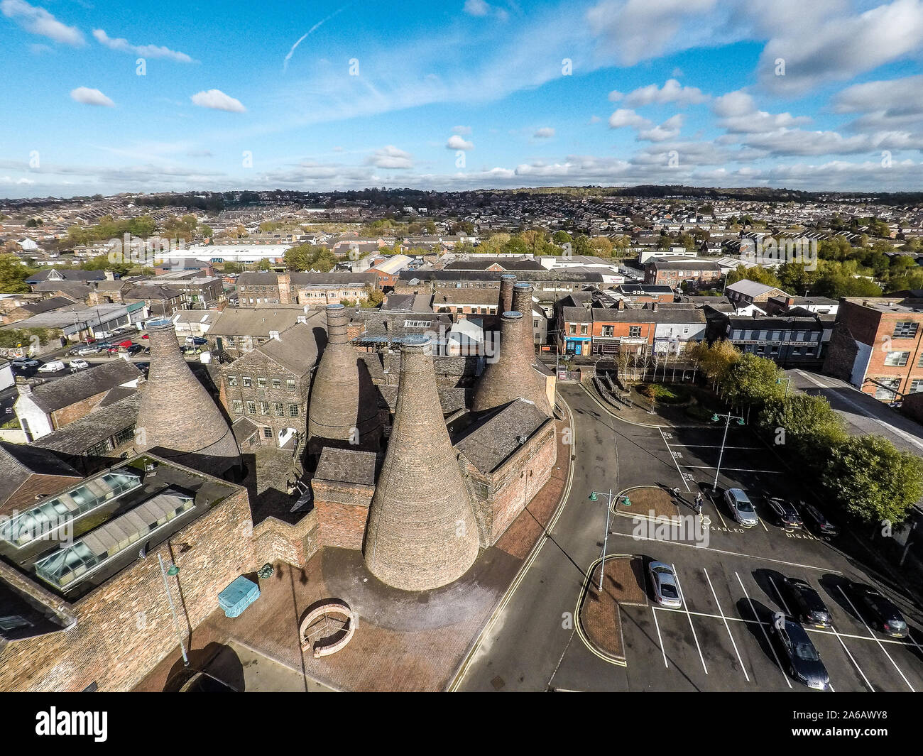 Aerial view of the famous bottle kilns at Gladstone Pottery Museum in ...
