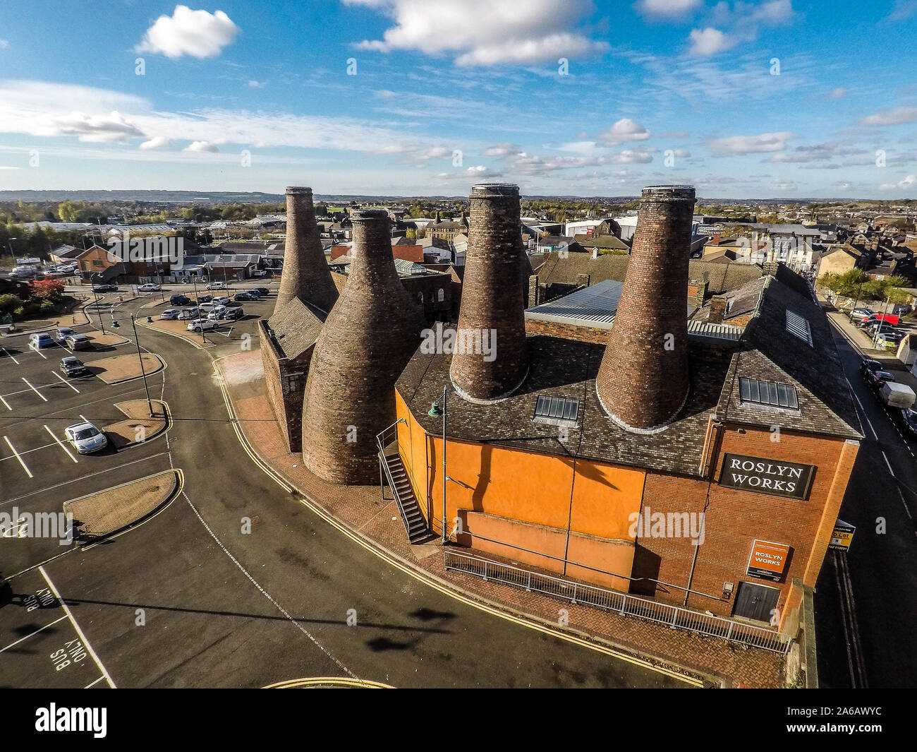 Aerial view of the famous bottle kilns at Gladstone Pottery Museum in ...