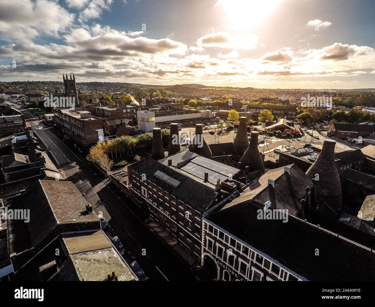Aerial view of the famous bottle kilns at Gladstone Pottery Museum in ...