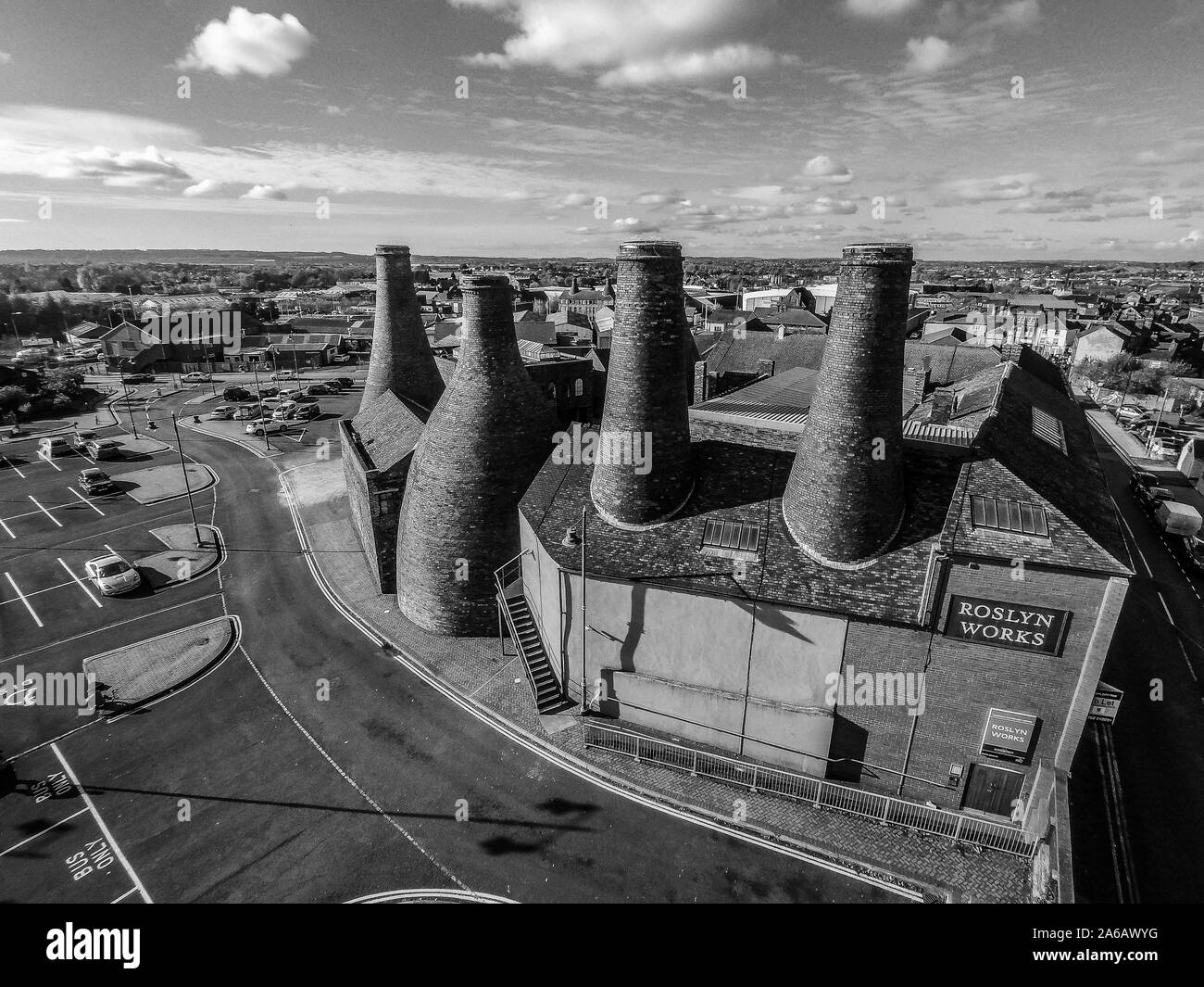 Aerial view of the famous bottle kilns at Gladstone Pottery Museum in ...