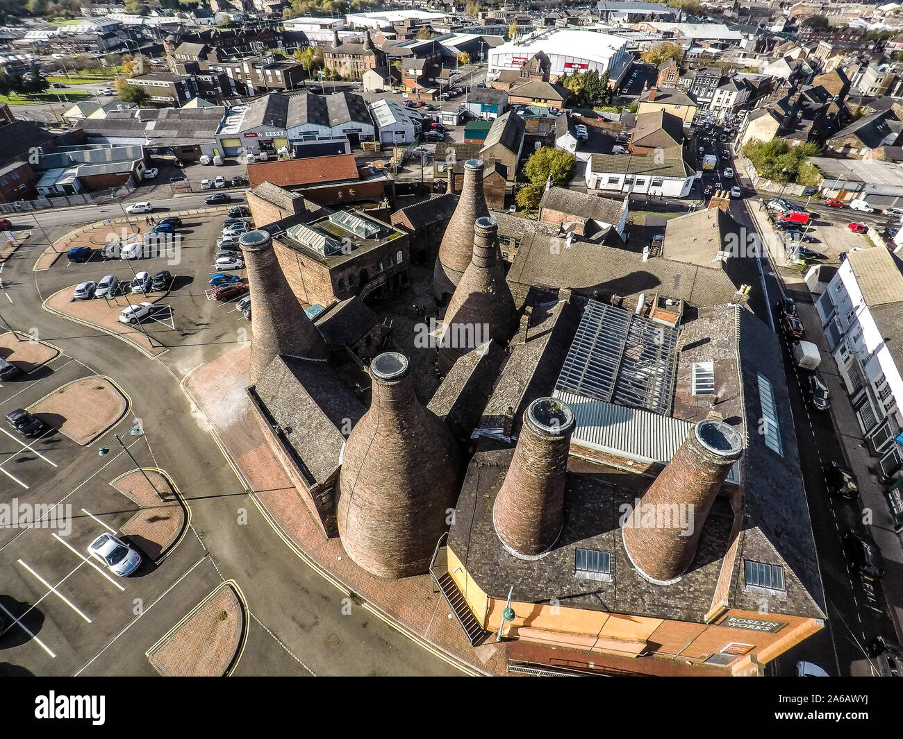 Aerial view of the famous bottle kilns at Gladstone Pottery Museum in ...