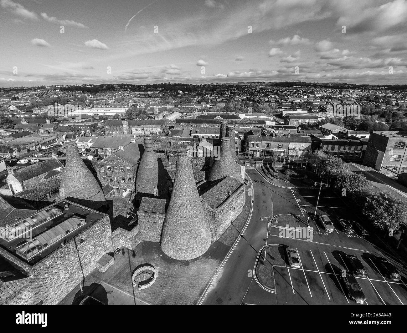Aerial view of the famous bottle kilns at Gladstone Pottery Museum in ...