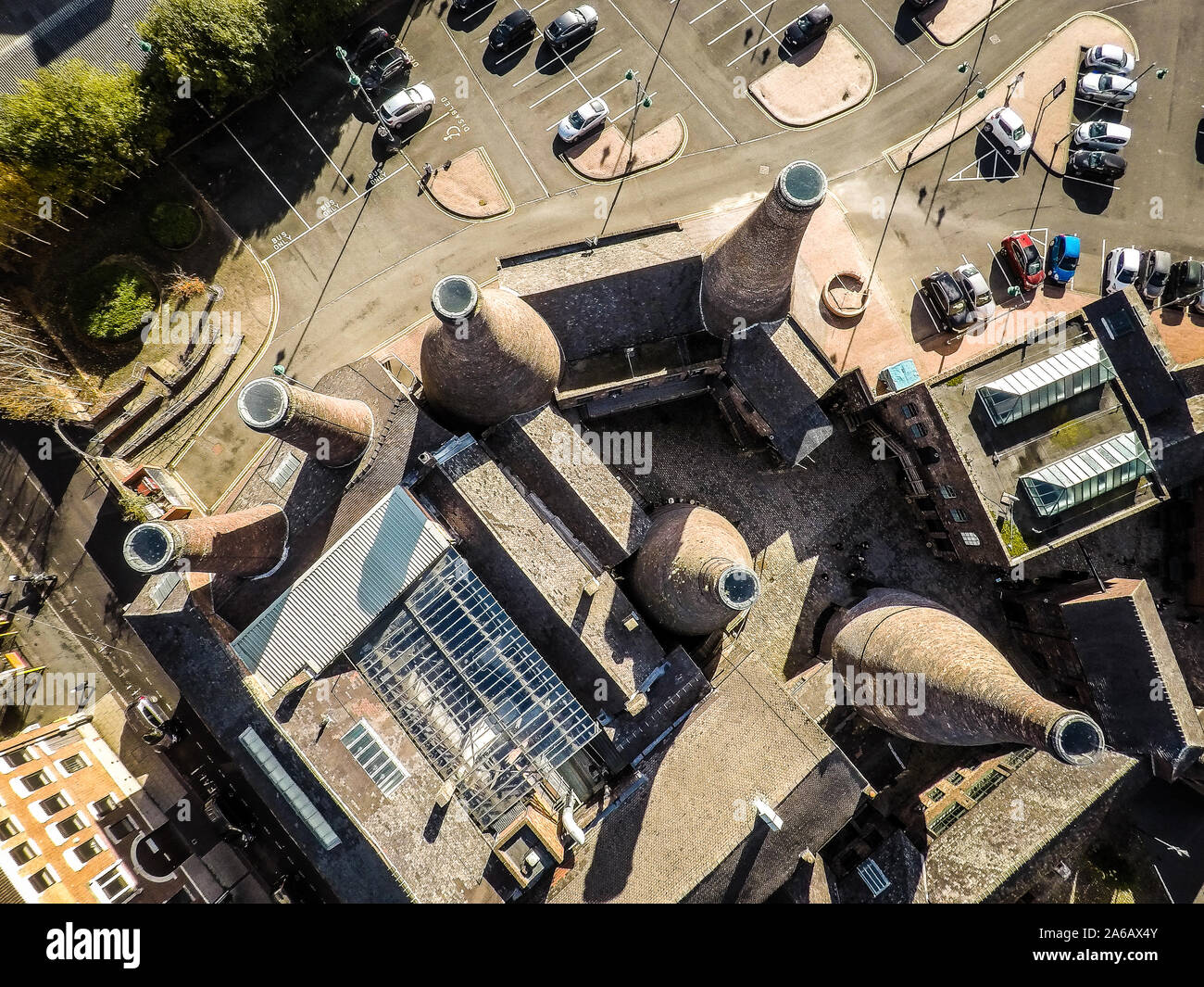 Aerial view of the famous bottle kilns at Gladstone Pottery Museum in ...
