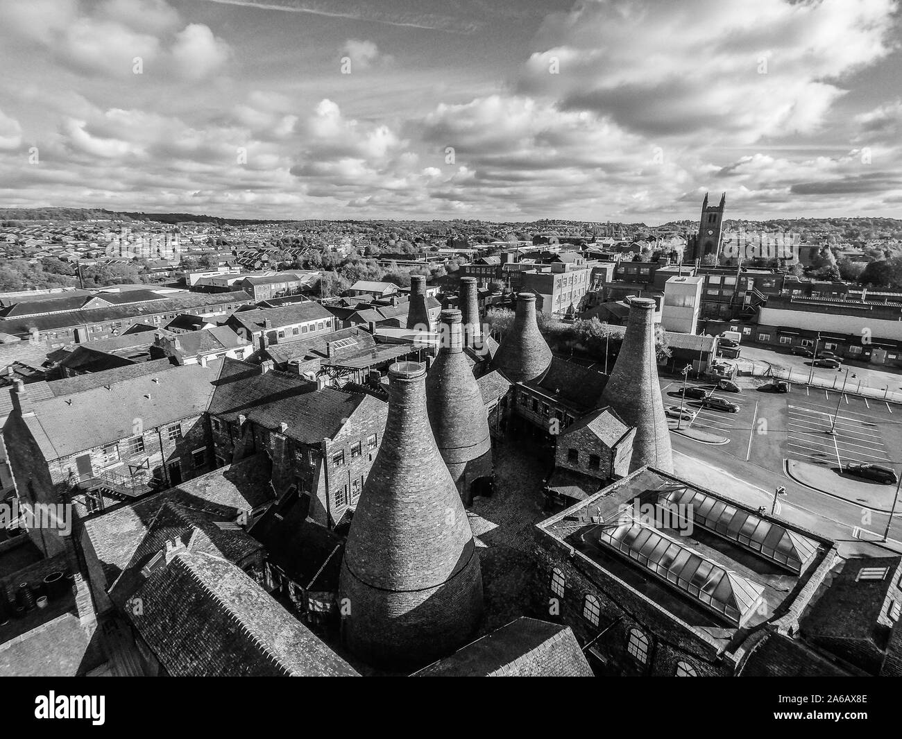 Aerial view of the famous bottle kilns at Gladstone Pottery Museum in ...