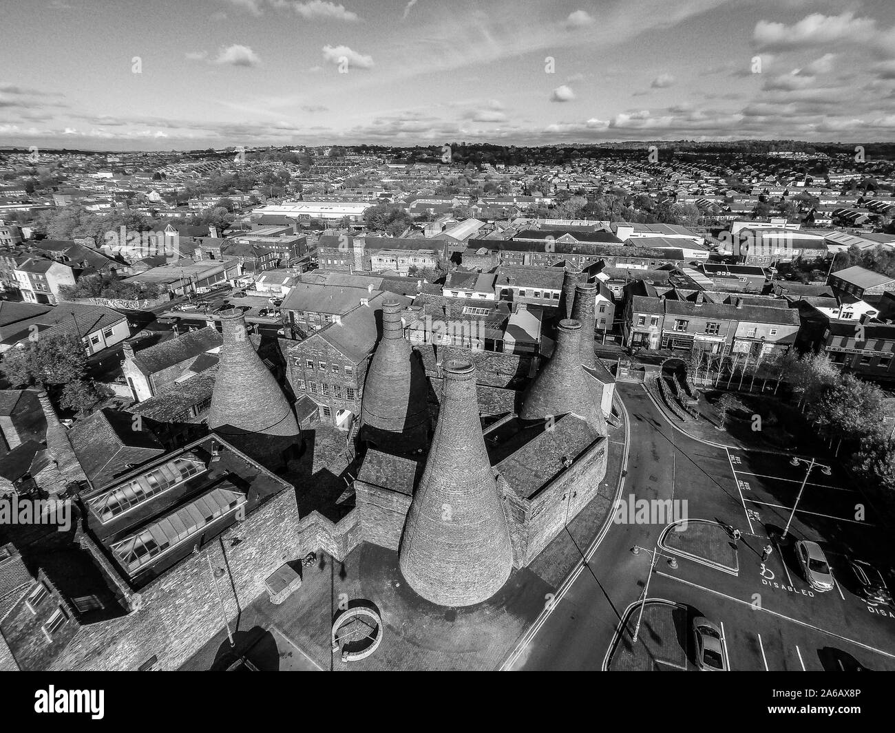 Aerial view of the famous bottle kilns at Gladstone Pottery Museum in ...