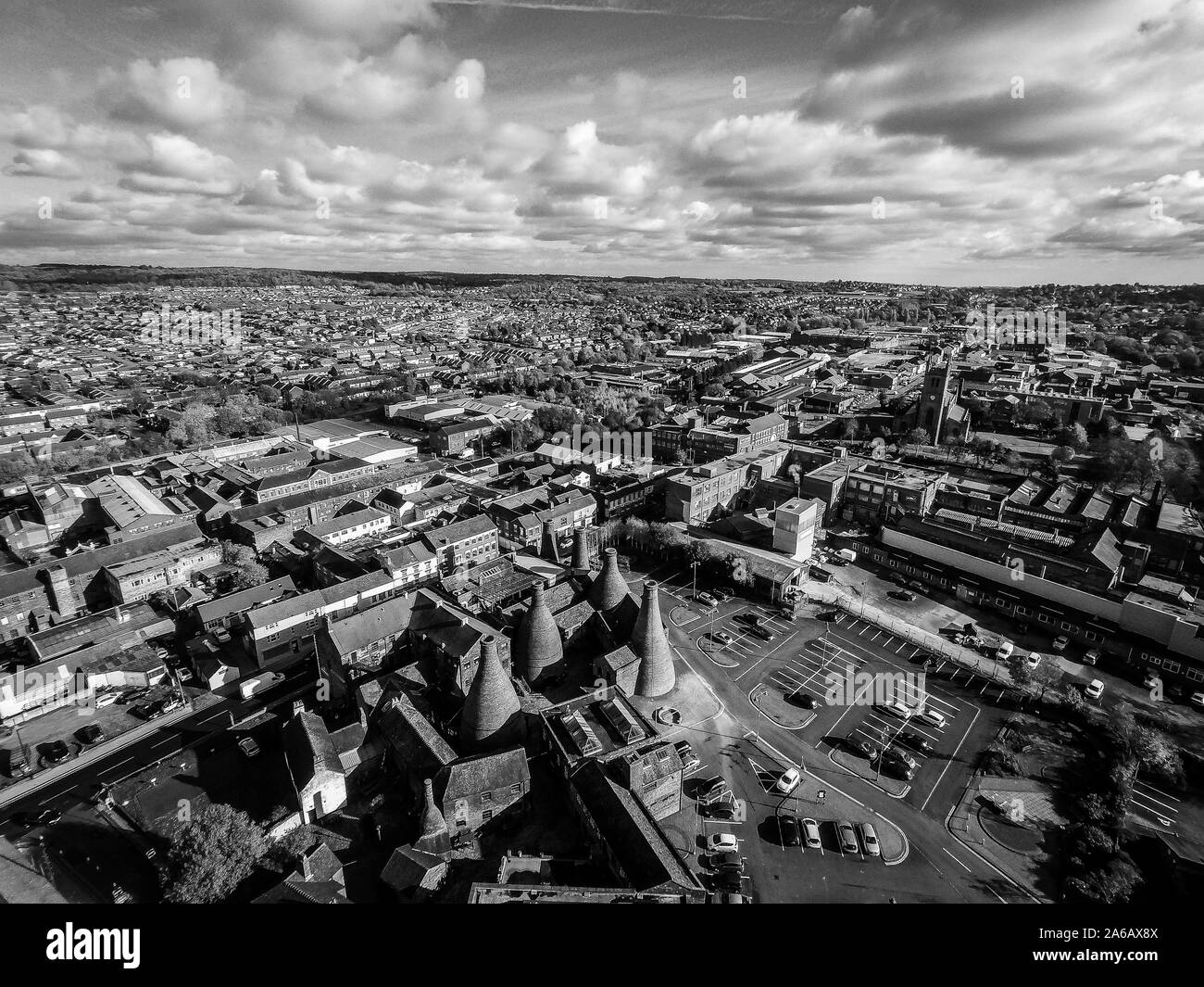 Aerial view of the famous bottle kilns at Gladstone Pottery Museum in ...