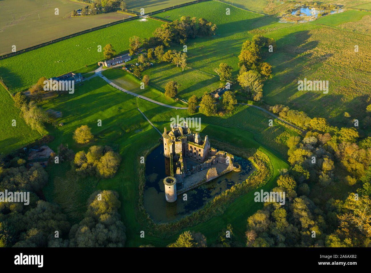 Aerial view of Caerlaverock Castle, Dumfries & Galloway, Scotland Stock ...