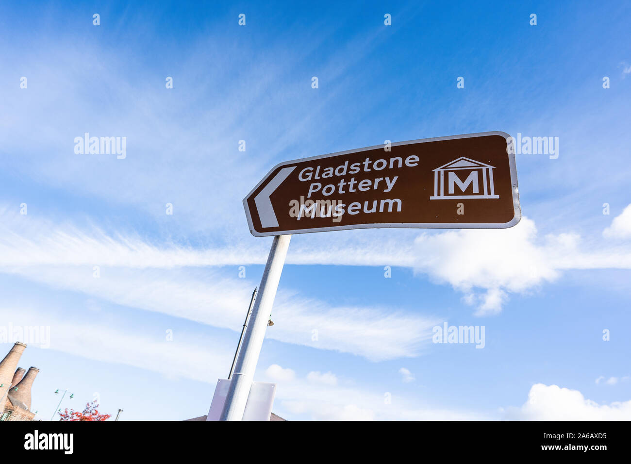 The sign to the famous Gladstone pottery museum in Stoke on Trent ...