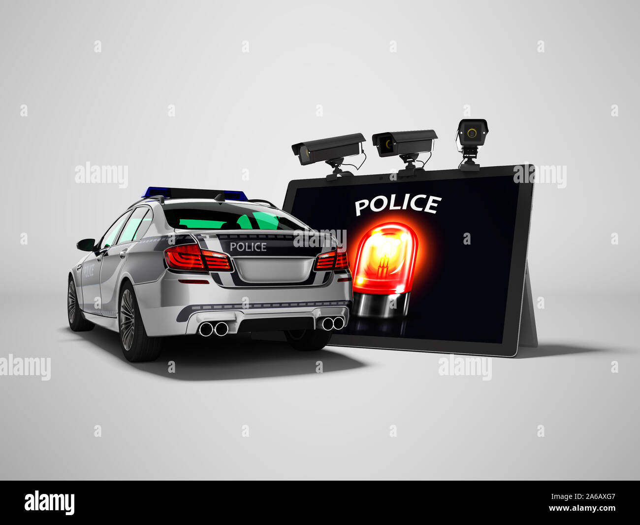 Modern concept of calling police car through the Internet 3d render on ...