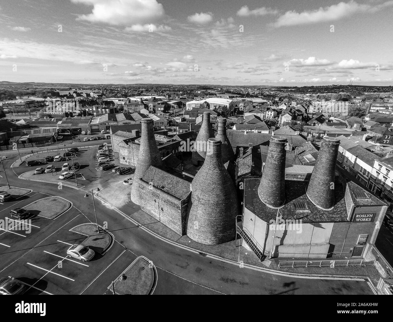 Aerial view of the famous bottle kilns at Gladstone Pottery Museum in ...