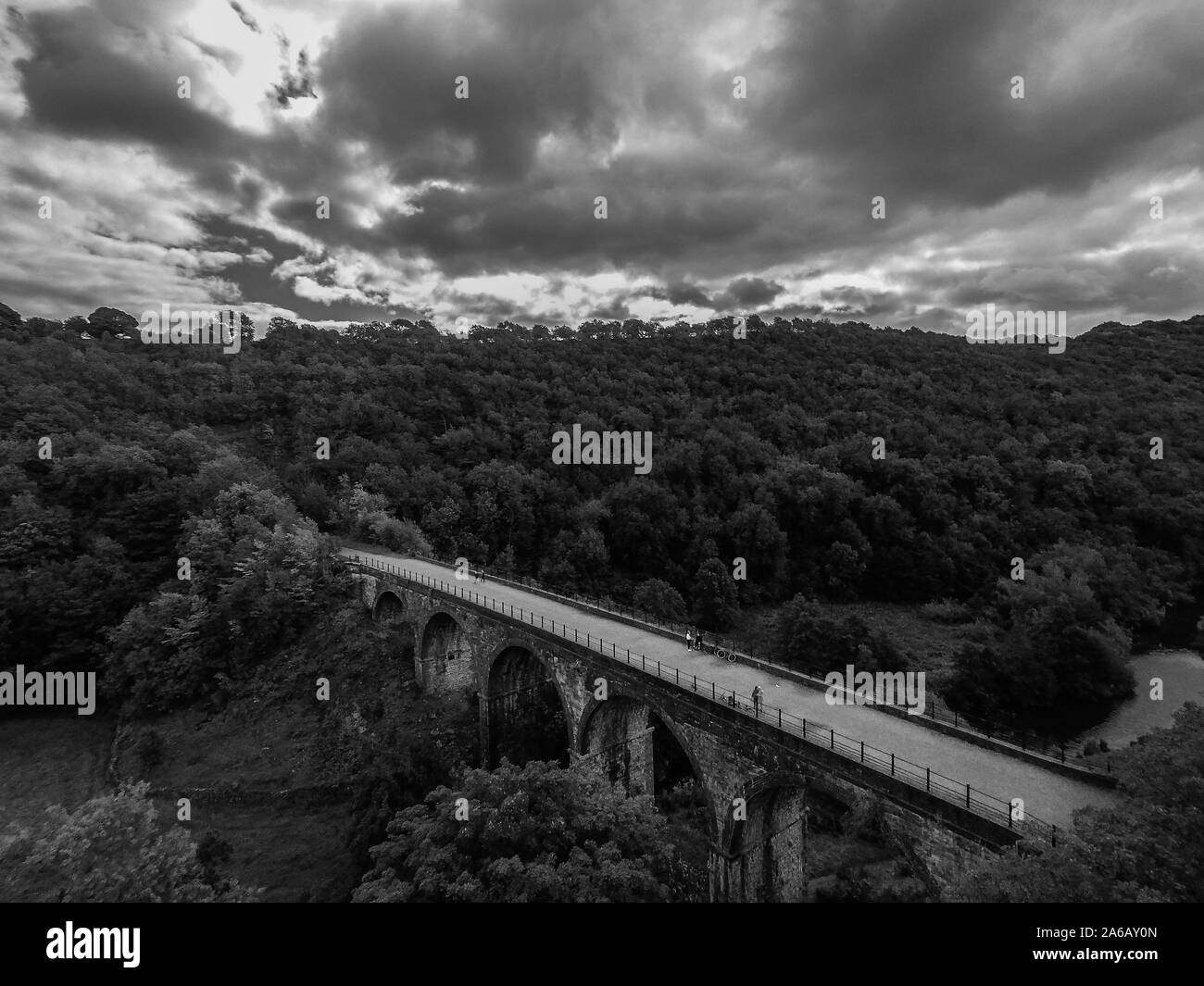 Stunning aerial view of headstone viaduct, railway bridge in the Peak ...