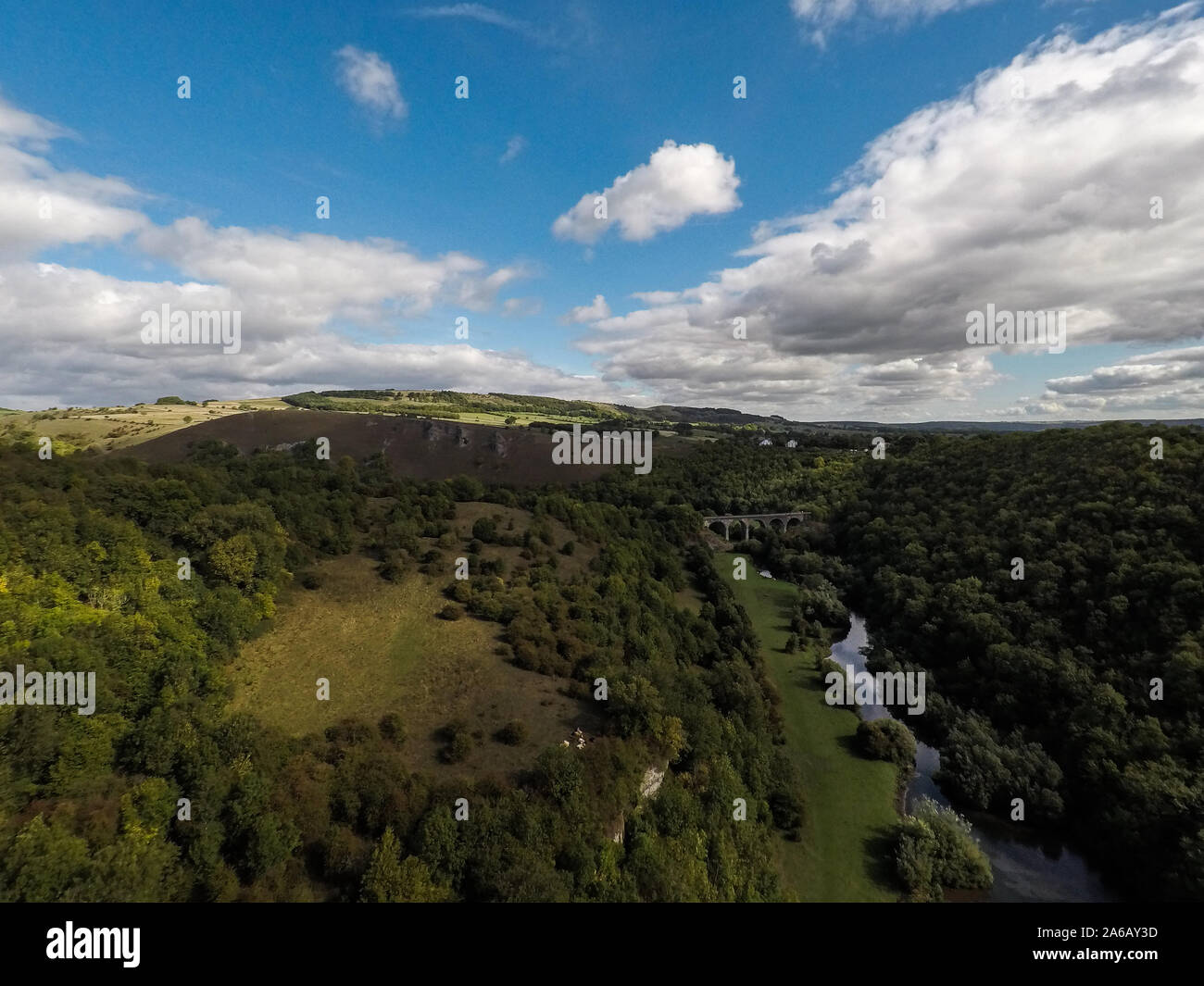 Stunning aerial view of headstone viaduct, railway bridge in the Peak ...