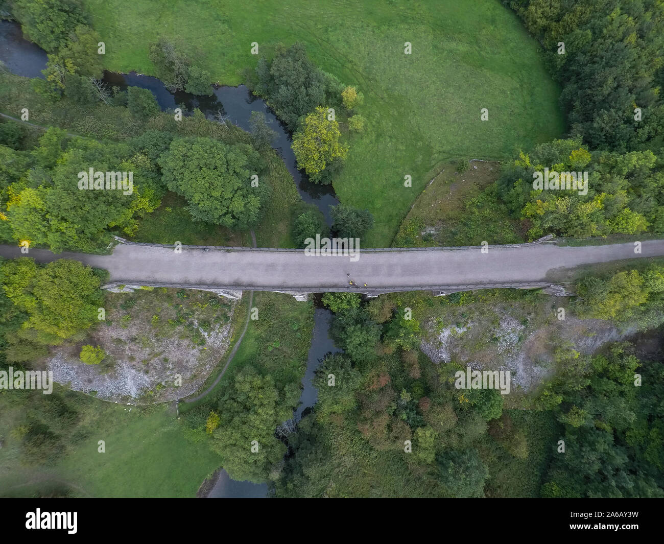 Stunning aerial view of headstone viaduct, railway bridge in the Peak ...