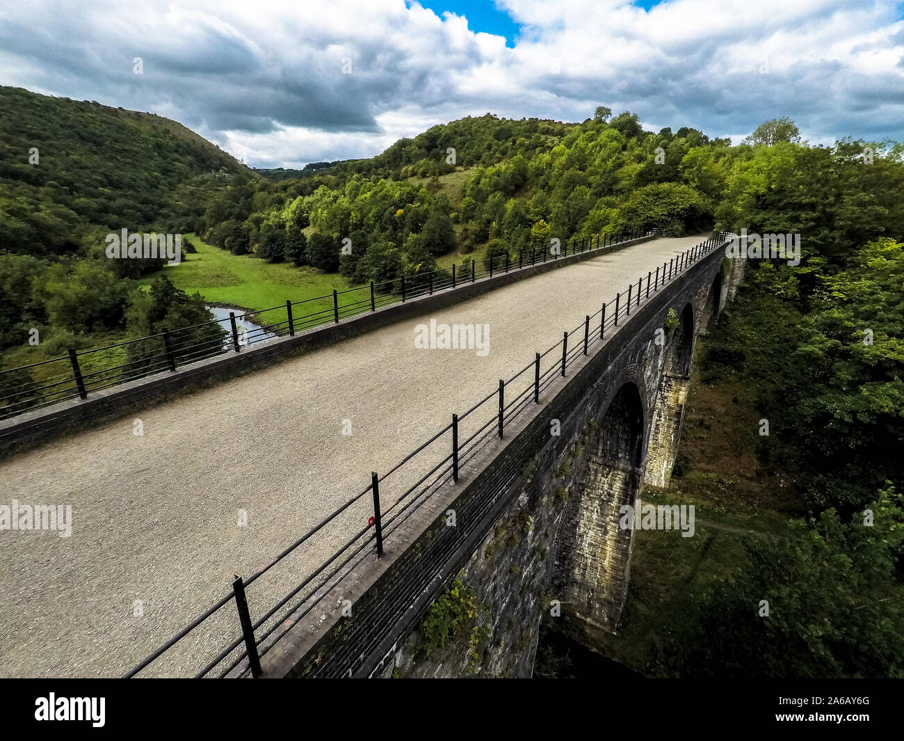 Stunning aerial view of headstone viaduct, railway bridge in the Peak ...